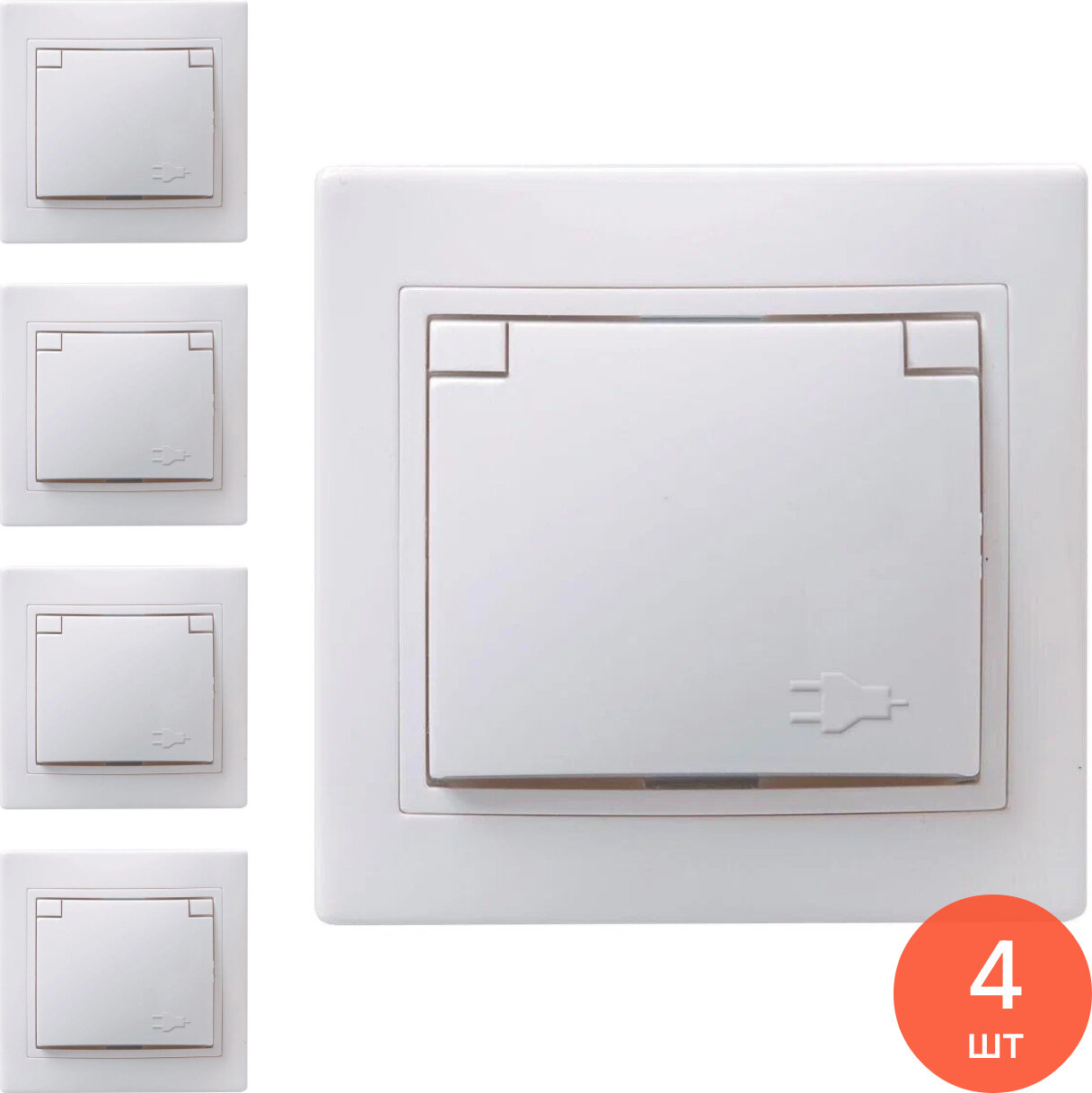 Розетка силовая штепсельная IEK / ИЭК Кварта 16А, белая 1-местная с заземляющими контактами и крышкой, скрытая установка, РСб10-3-КБ ERK15-K01-16-DM / электрооборудование (комплект из 4 шт)