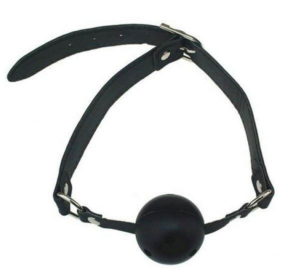 Кляп LoveToy 1 черный пластик с искусственной кожей диаметр 4.5 см