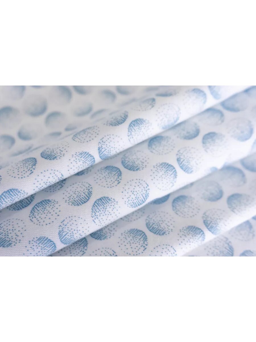 Ткань Тонкий трикотаж кулирка голубые горошки 1 метр