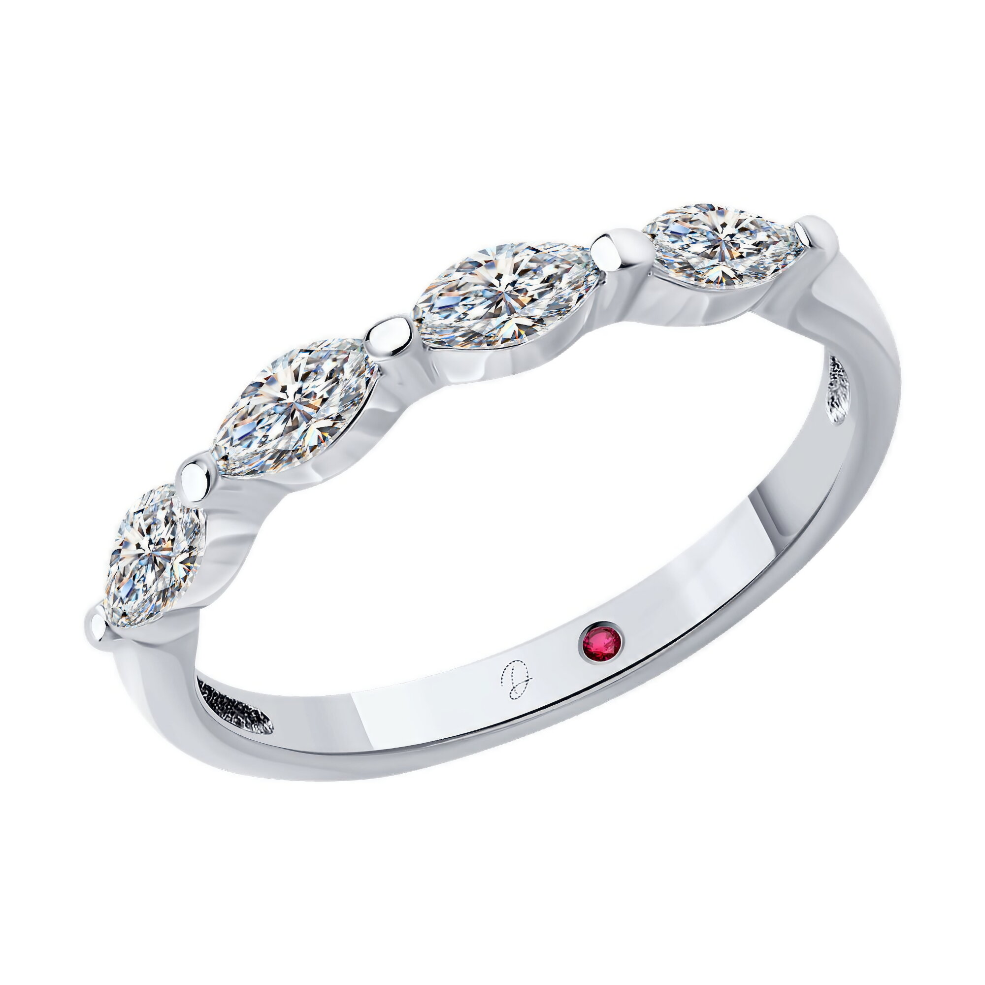 Кольцо дорожка, белое золото, 585 проба, рубин, бриллиант выращенный