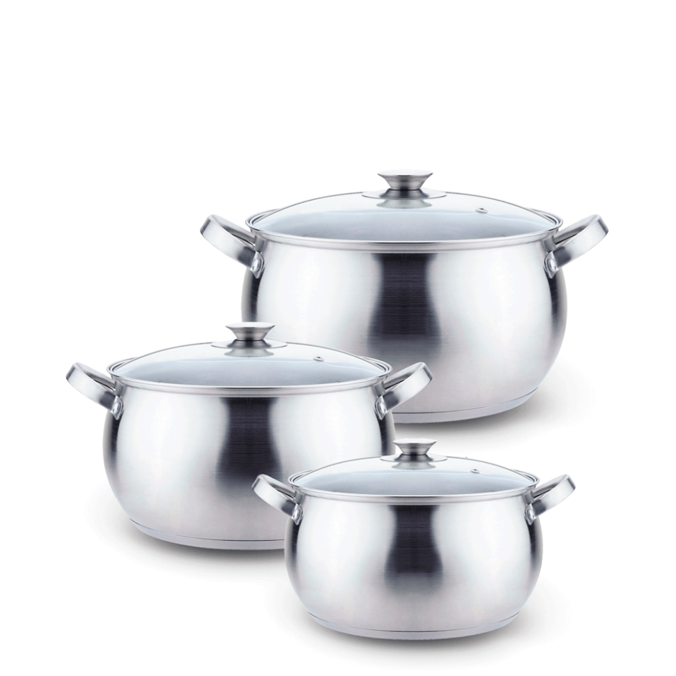 KELLI KL-4238, Посуда из 6 предметов: 2,1л; 3л; 4л, стеклянные крышки