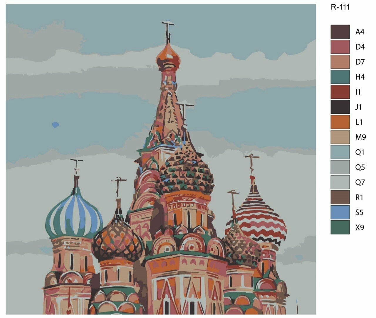 Картина по номерам R-111 "Храм Василия Блаженного" 40x40 см