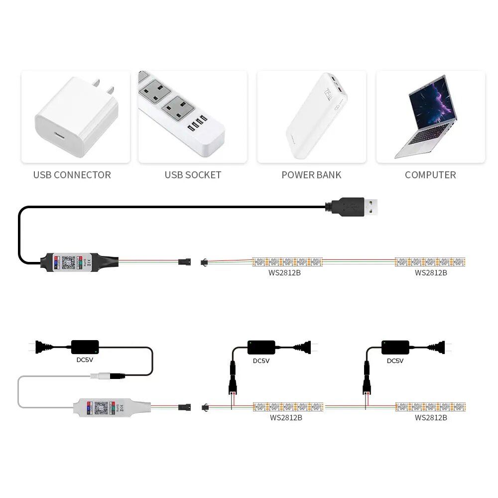 Bluetooth RGB контроллер с пультом для WS2812B/WS2811/SK6812, Цвет: Bluetooth DC — фото 1