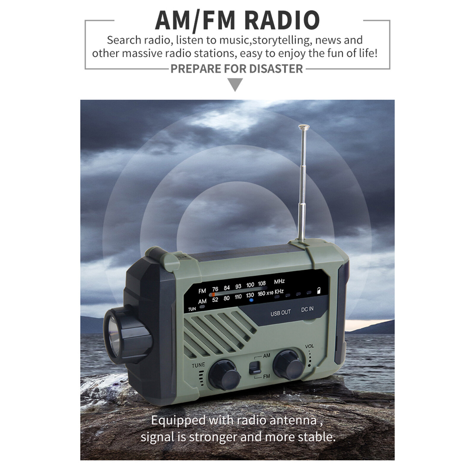 Цифровое FM-AM ручное радио с рукояткой, наружная аварийная лампа -LJ