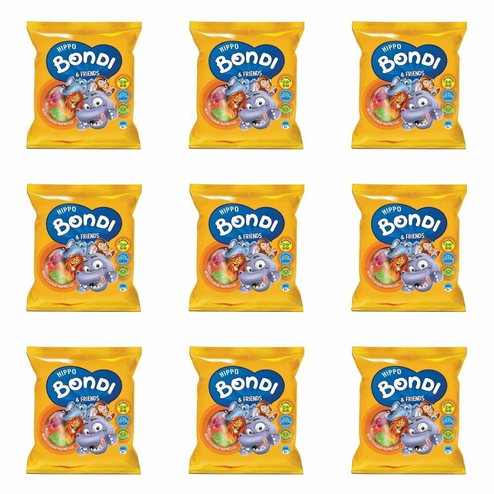 HIPPO BONDI & FRIENDS Мармелад жевательный, с соком ягод и фруктов, 70 г - 9 шт