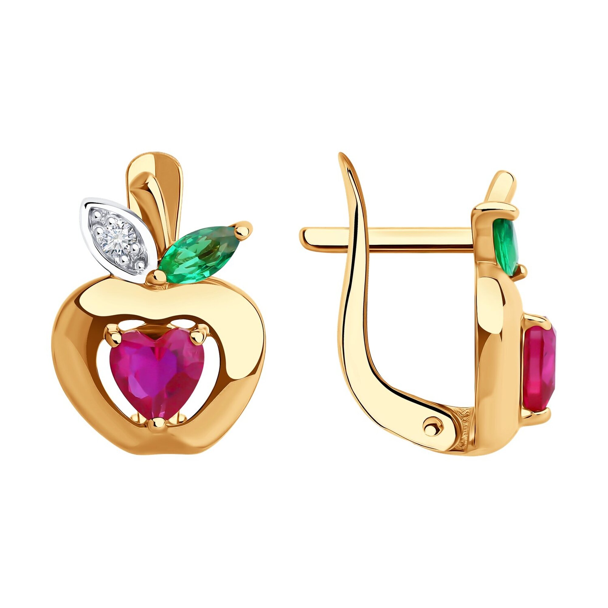 Серьги, красное золото, 585 проба, корунд, фианит