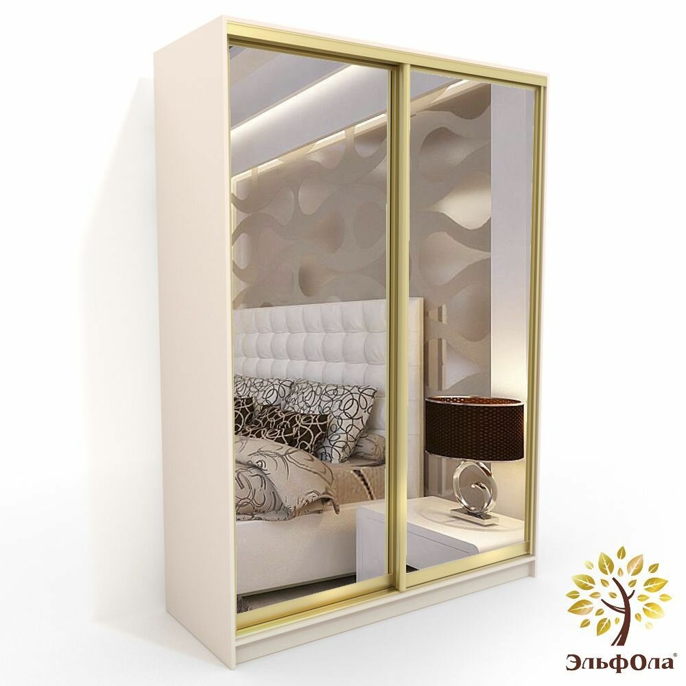 Шкаф-купе, двухстворчатый, ЭльфОла "Элеганс" 152*45*240 см, слоновая кость, зеркальные фасады