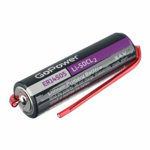 Элемент питания ER14505 Li-SOCl2 3.6V литий-тионилхлоридный GoPower с выводами PC1