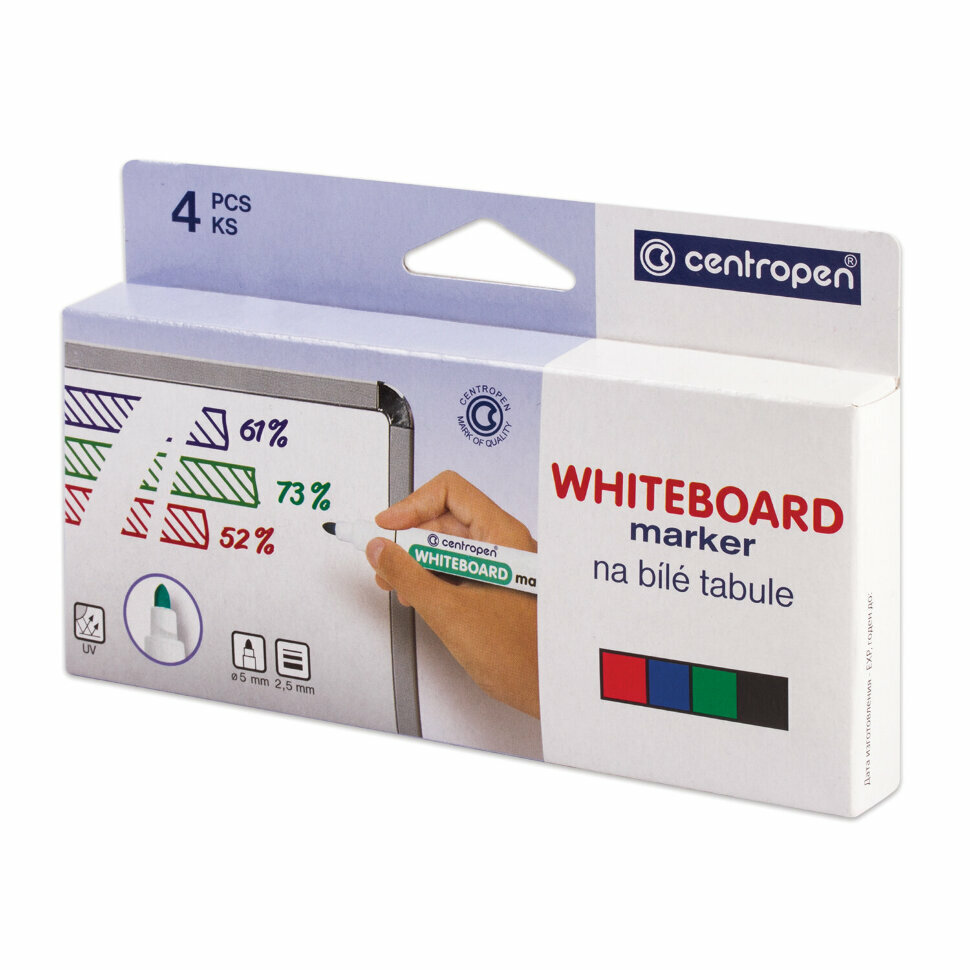 Маркеры стираемые для белой доски набор 4 цвета CENTROPEN "Dry-Wipe", 2,5 мм, 8559/4, 5 8559 0401, 151103