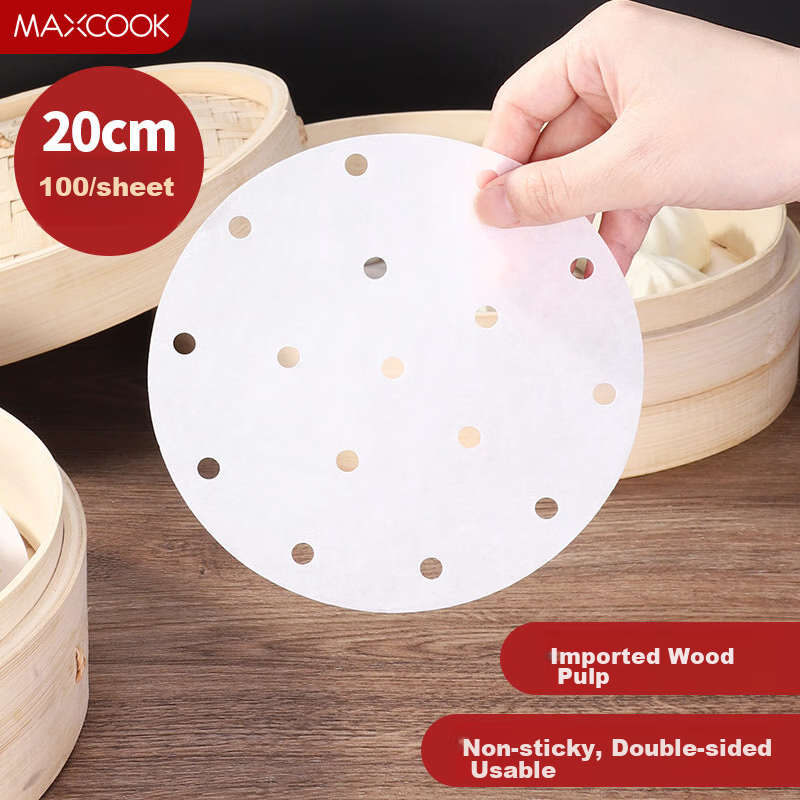 Maxcook Steamer Paper, Dumpling Liner, Steaming Paper, Steamer Rack Paper, Disposable, 100 Sheets, 20cm Diameter, MCPJ4261