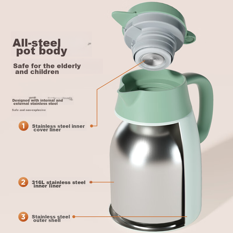 Fuguang Household Vacuum Insulated Water Bottle, 2.0L Large Capacity, Home Use, Hot Water Dispenser, Thermos Flask, Hot Water Jug