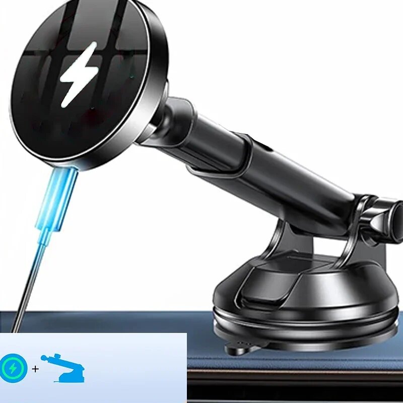 UYUXIO Приборная панель Беспроводное автомобильное зарядное устройство для телефона Адаптер 15 Вт Быстрая зарядка Магнитный автомобильный держатель телефона для iPhone 16 15 14 13 12