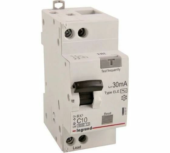 Дифференциальный автомат Legrand RX3 2P C 10А 30мА AC 6кА для защиты от утечек и перегрузок в однофазных сетях