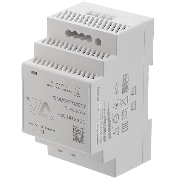 Блок питания PSE DR 2460 1ф Мощность 60Вт выход 24В пост тока 2,5А (SMARTWATT)