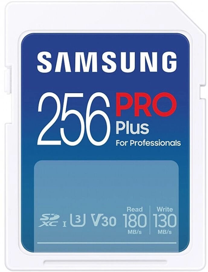 Карта памяти SDXC UHS-I U3 Samsung Pro PLUS 256 ГБ, 180 МБ/с, Class 10, MB-SD256S, 1 шт, без адапт