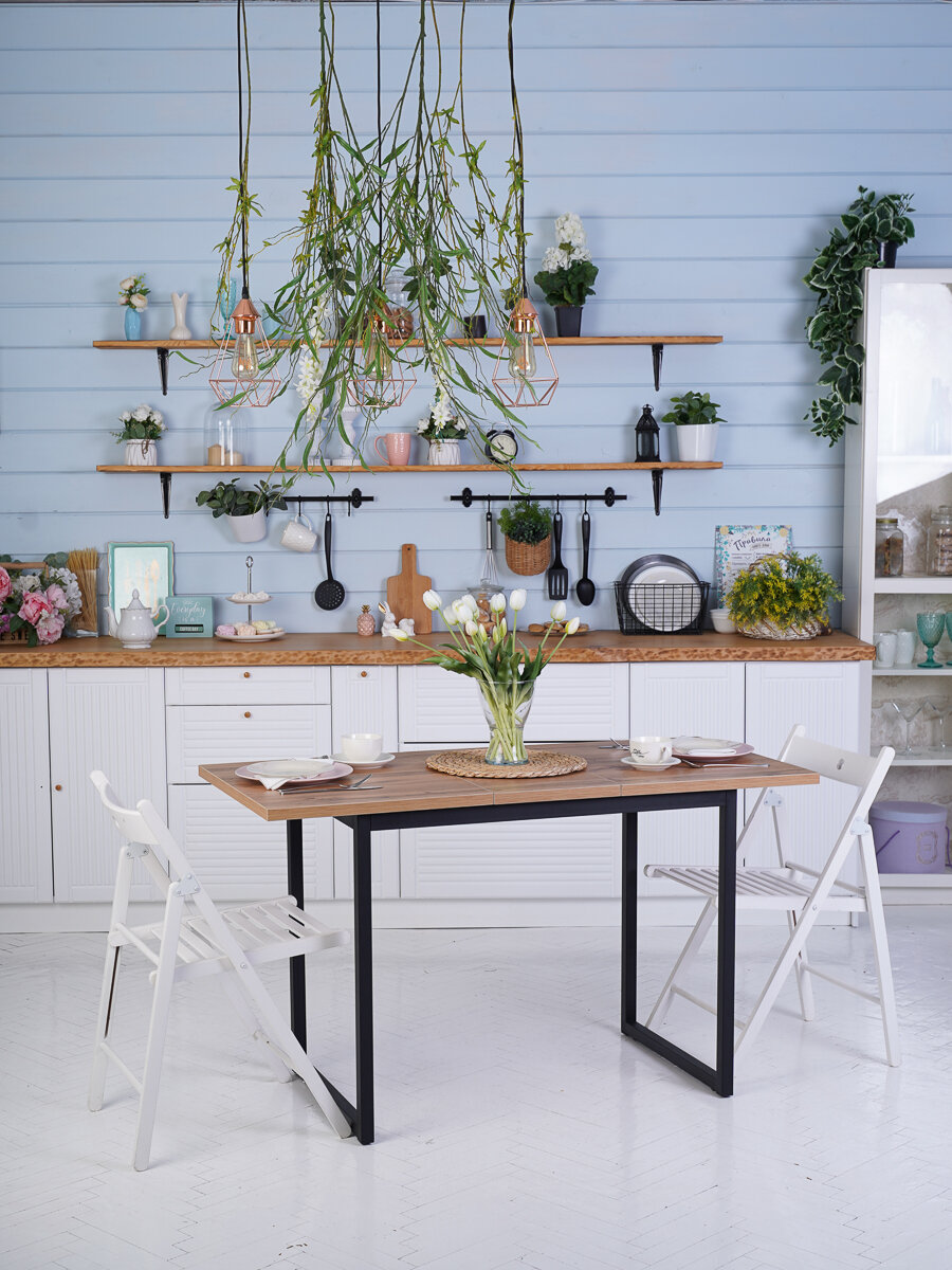 Стол кухонный обеденный раздвижной Коста, дуб вотан, опоры металл, 100/130х60х75 см.