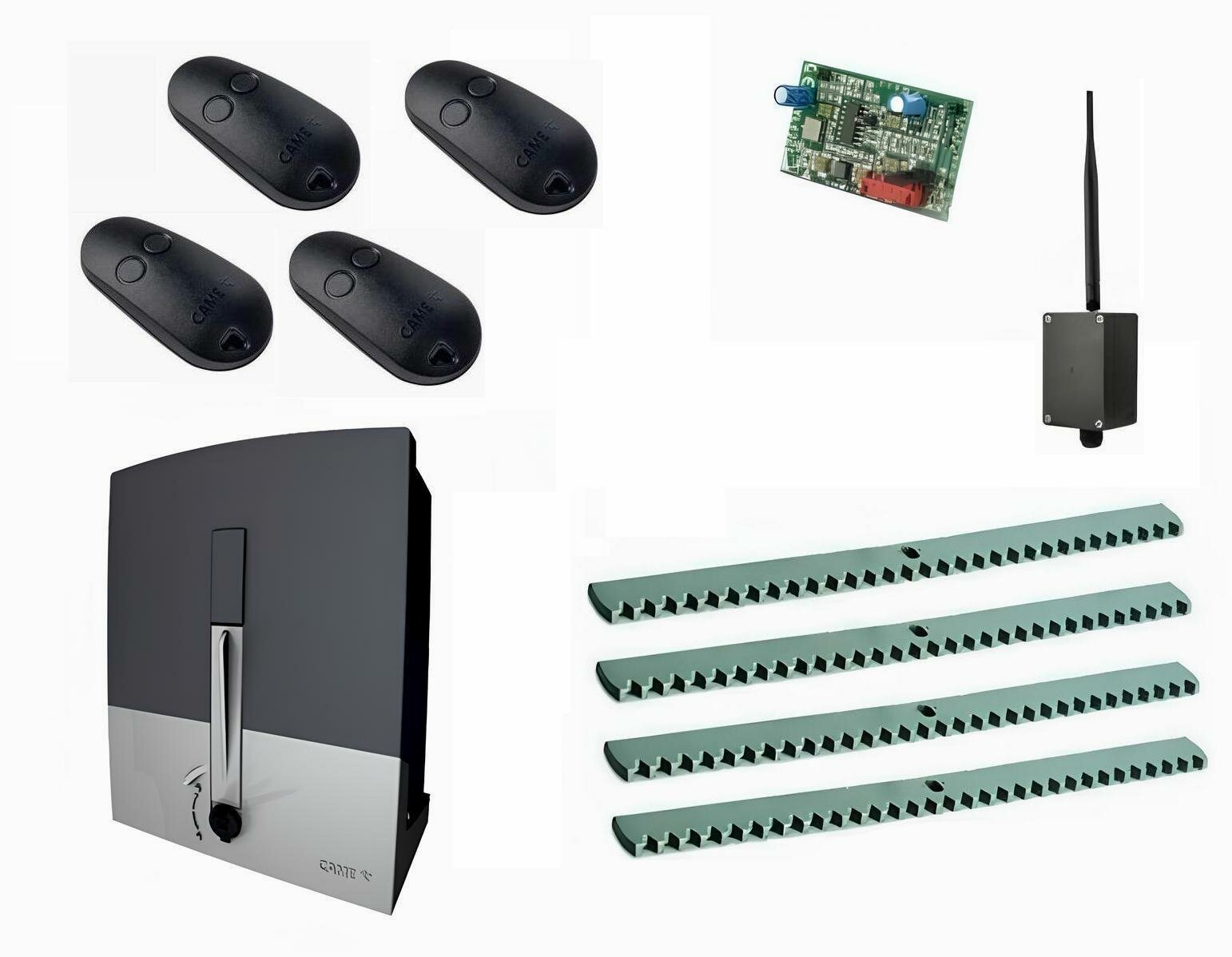 Автоматика для откатных ворот BXL04AGS KIT-KR4-BT-T4, комплект: привод, радиоприемник, 4 пульта, 4 рейки, Bluetooth-модуль