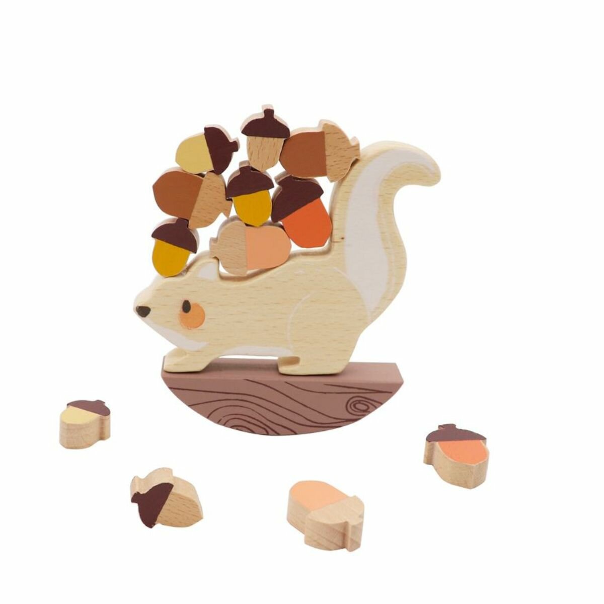 Игровой набор Детское Время - Балансир - Белка, в наборе: 1 фигурка животного, 12 аксессуаров для балансирования (материал: дерево), 23616-K