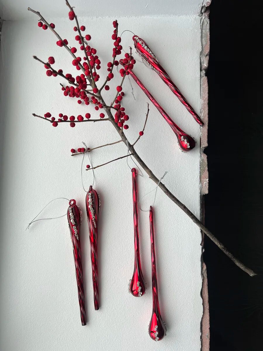 Елочные игрушки стекло сосульки на елку набор 6 шт