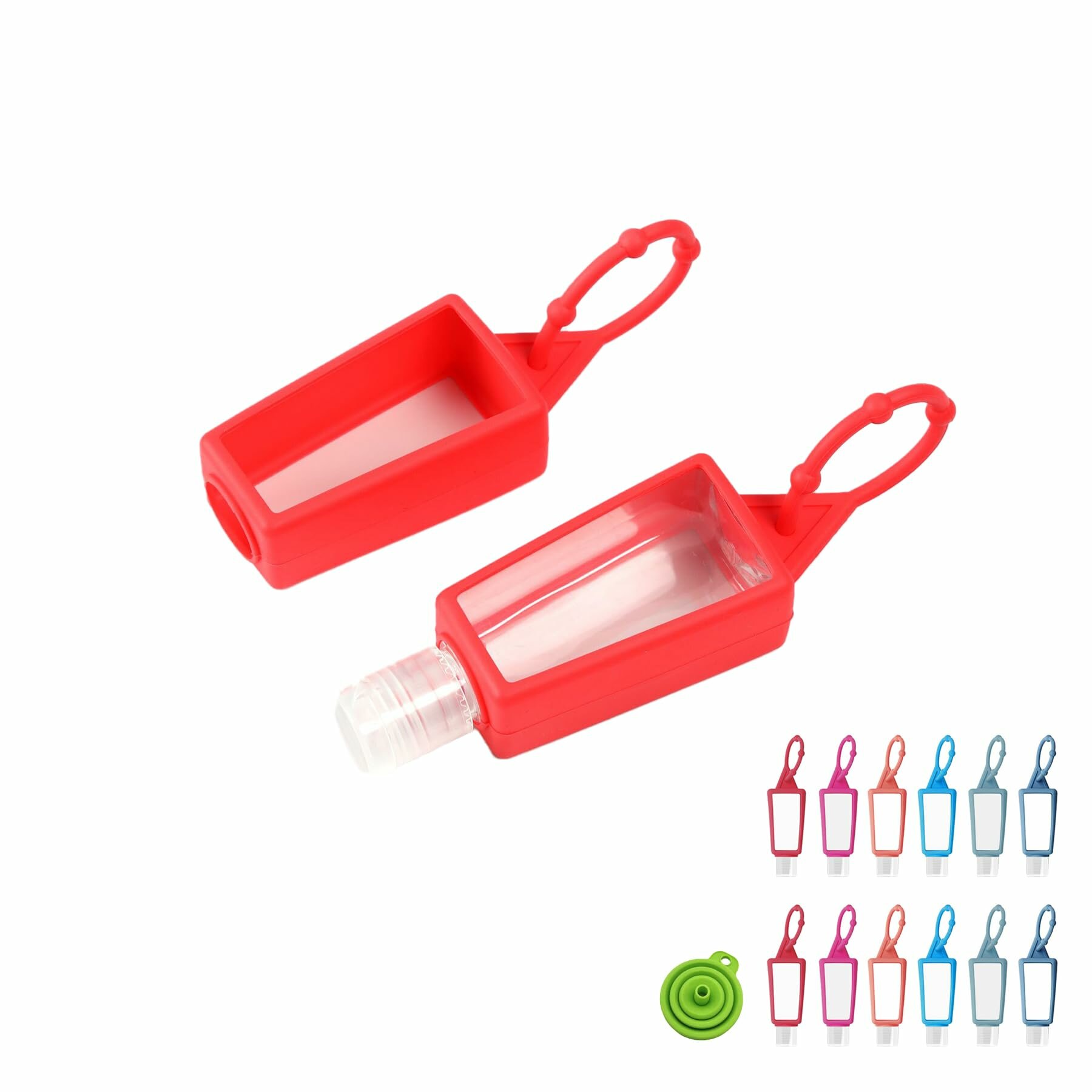 12 портативных силиконовых ключевых цепочек с пустыми бутылками для дезинфицирующего геля для рук, небольшие пластиковые бутылки с герметичной крышкой с откидной пробкой, могут содержать кондиционер и т. д, упаковка для путешествий, цвет силиконового