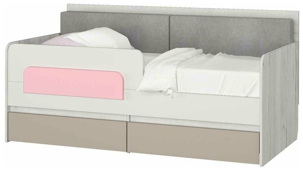 Кровать-тахта Зефир 800.4 с защитным бортиком и мягкой спинкой розовый (Аквилон)