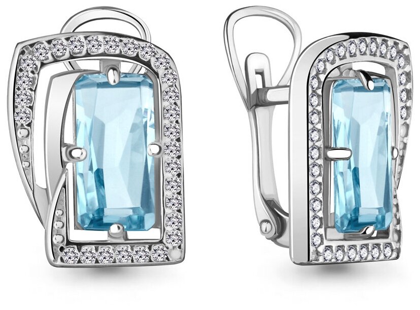 Серьги, серебро, 925 проба, фианит, топаз
