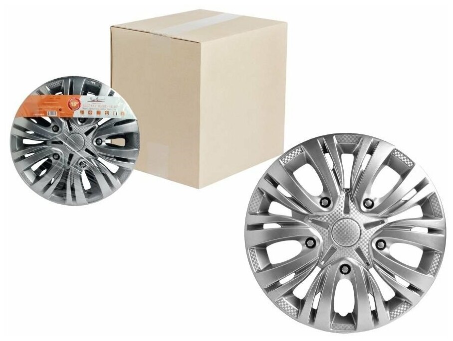 Колпаки колесные 14 Лион серебристый карбон компл. 2 шт. AIRLINE AWCC-14-01