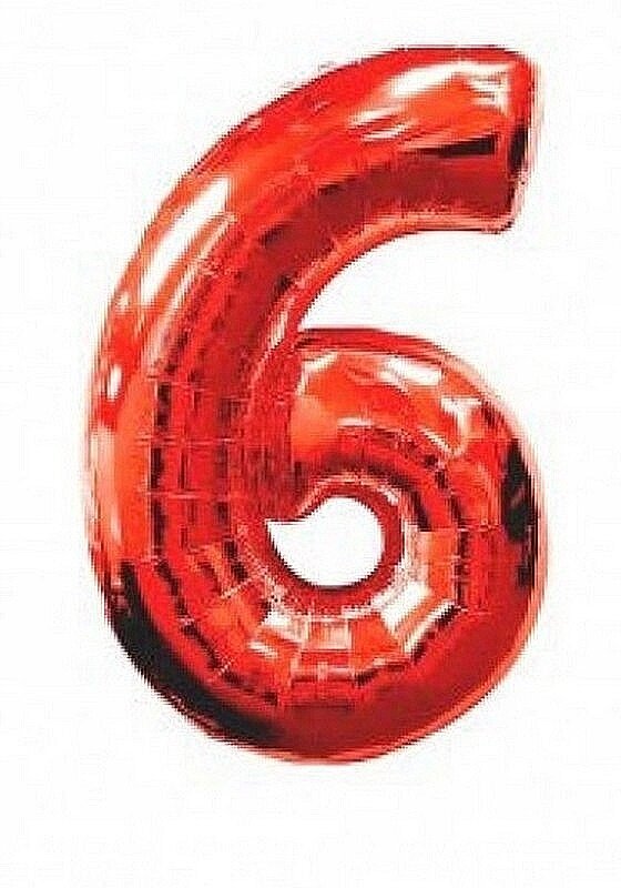 Фольгированный шар цифра шесть - 6 красная, 102 см (40 дюймов) с гелием