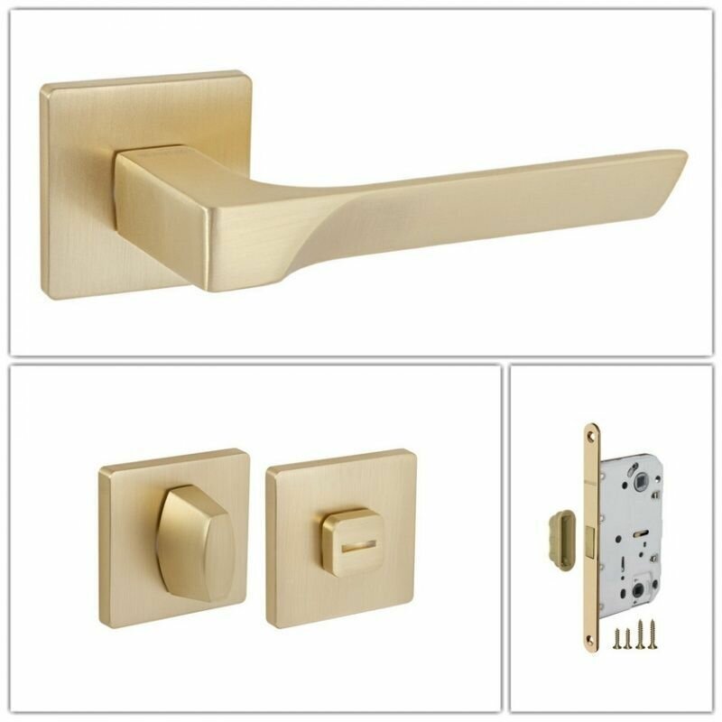 Ручка дверная межкомнатная Fuaro FLY_SL_SSG-39_UN, сатинированное золото (ручка + завертка WC + магнитный замок)