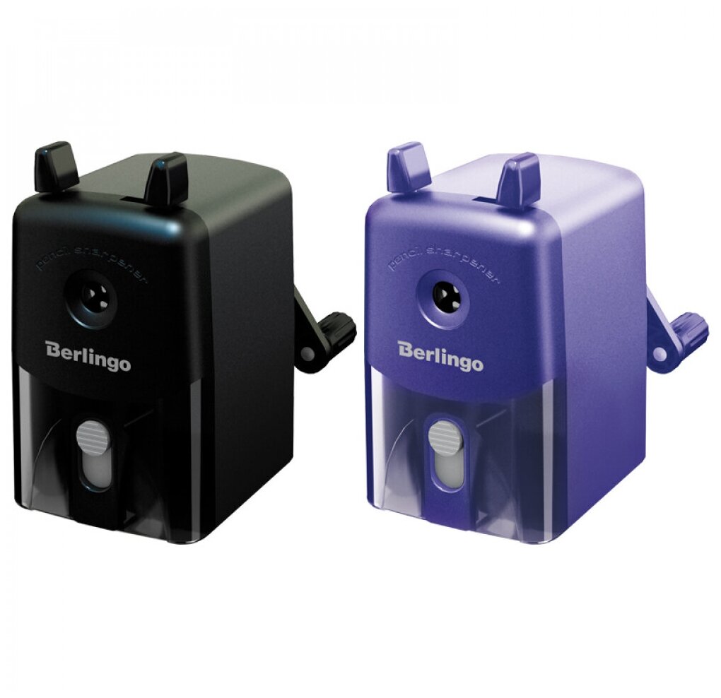 Механическая точилка BERLINGO 2 в 1, цвета металик в ассортименте, пластиковый корпус BM1260