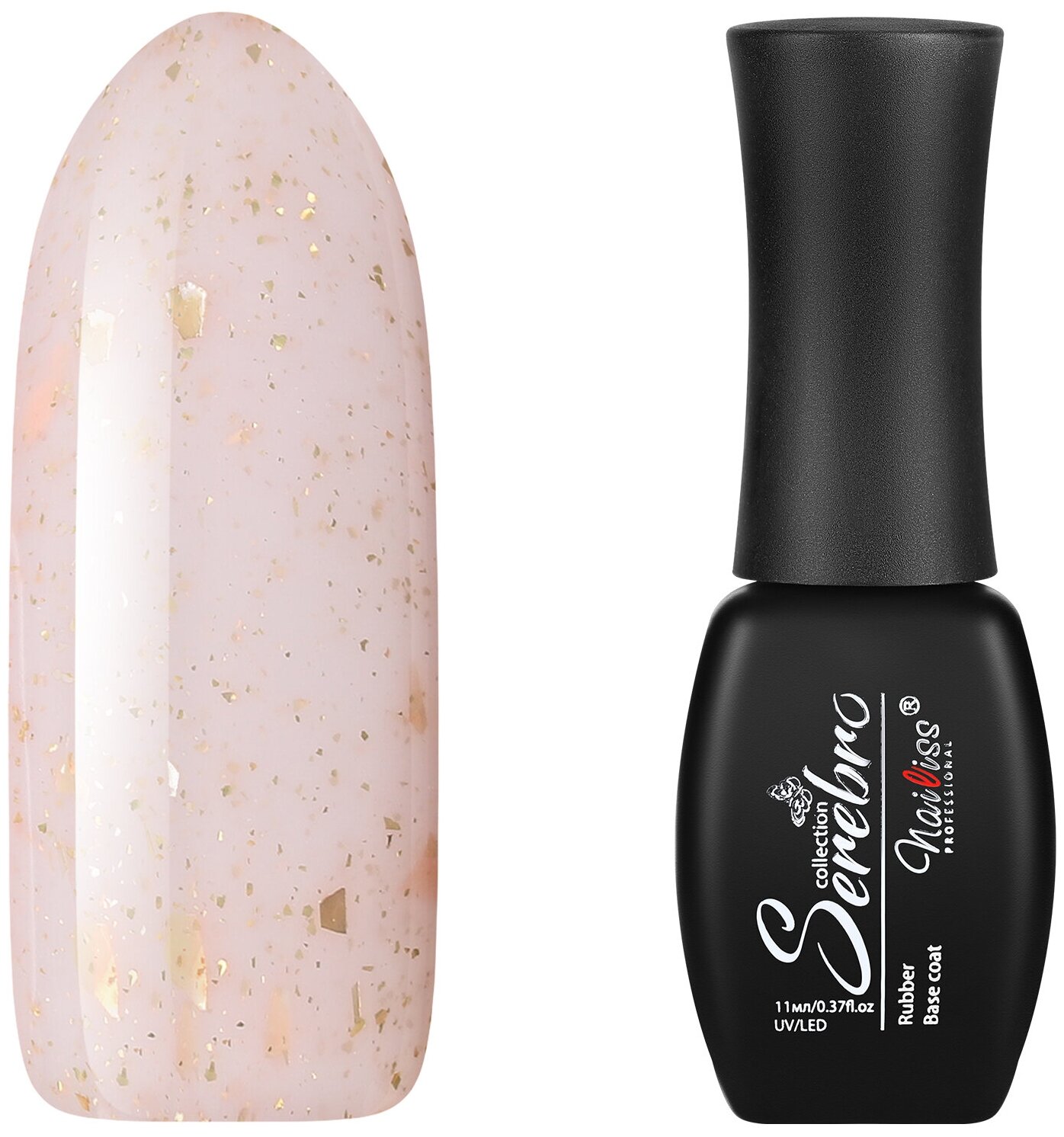 База для гель-лака Serebro камуфлирующая rubber основа для ногтей с поталью розовая, 11 мл