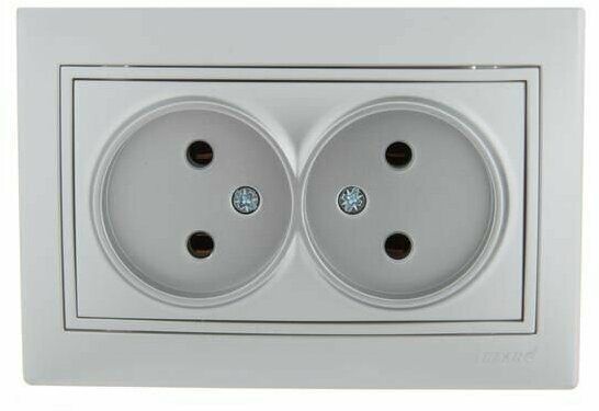 Розетка 2-м СП Mira 16А IP20 без заземл. со вставкой керамика сер. метал. LEZARD 701-1010-128