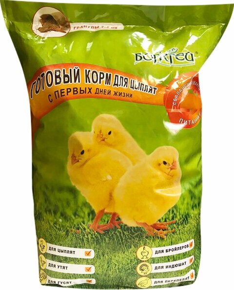 Корм готовый для цыплят с первых дней жизни с пробиотиком Богатей (10 кг)