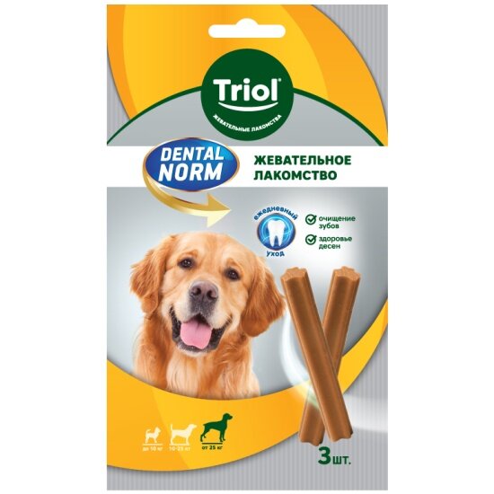Лакомство для собак Triol DENTAL NORM для собак крупных пород "Палочки жевательные", 120г (уп.3шт.)