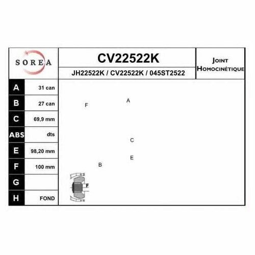 ШРУС Eai CV22522K для Nissan NV400 X62 X62B; Opel MOVANO; Renault MASTER III