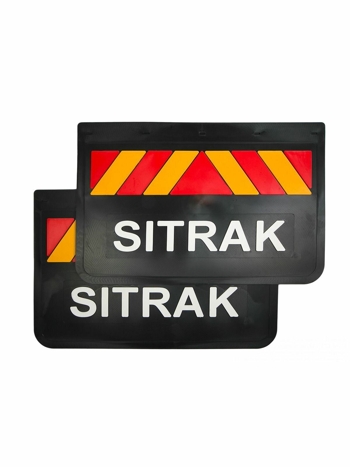 Брызговики 600х370 (LUX PRO) "SITRAK" (белая надпись, красно-желтый) 2 штуки. Сделано в России (26663)