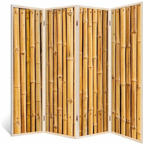 Ширма перегородка Декор Депо для комнаты деревянная "Исикура" двухсторонняя с картинкой (уют) 4 створки кремовый дуб 176х185 см 14 кг