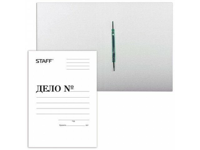 Скоросшиватель картонный пл. 320г/м2, немелованный , до 200л, OfficeSpace "Дело", белый, арт. 158526