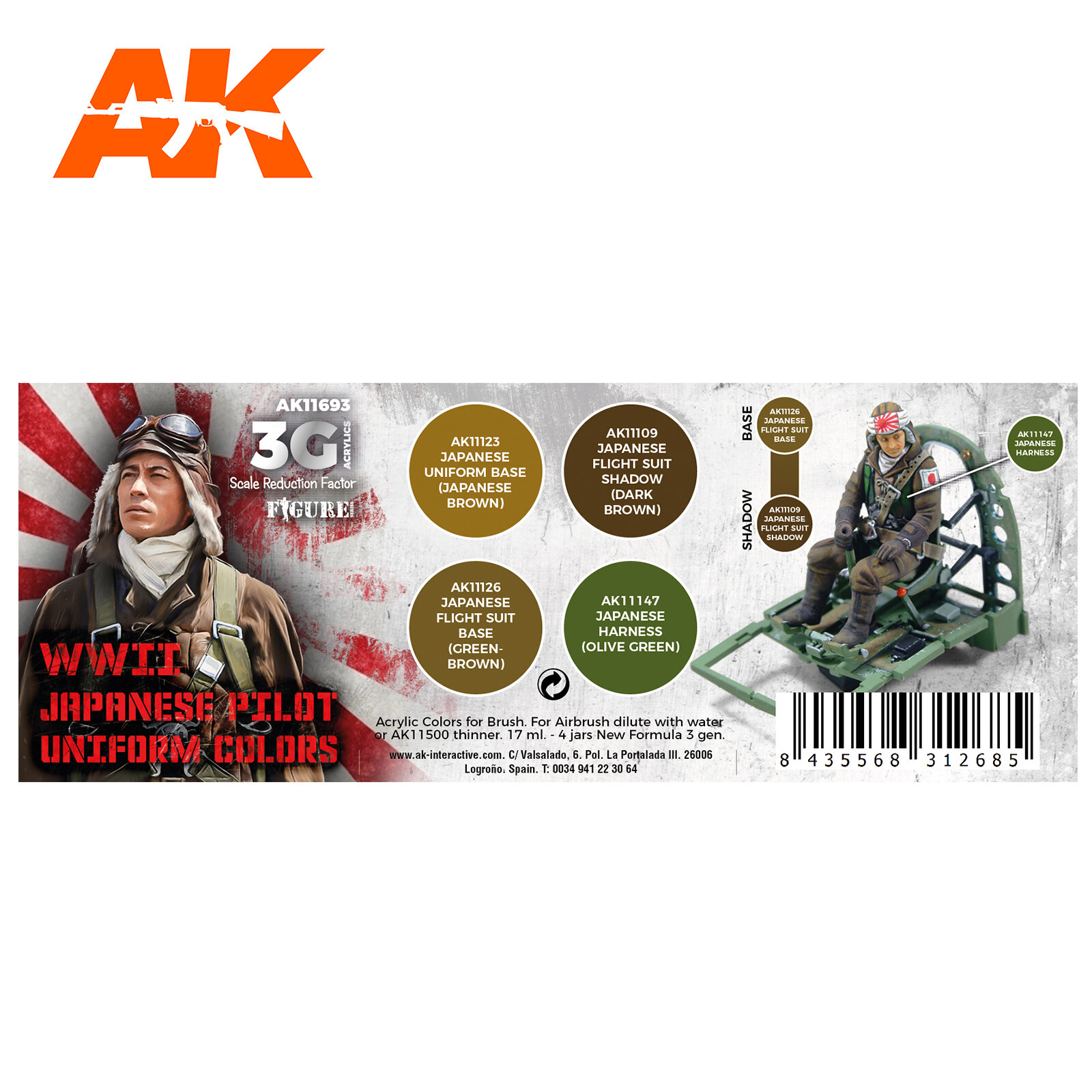 AK11693 Набор красок WWII JAPAN UNIFORM COLORS AIR 3G