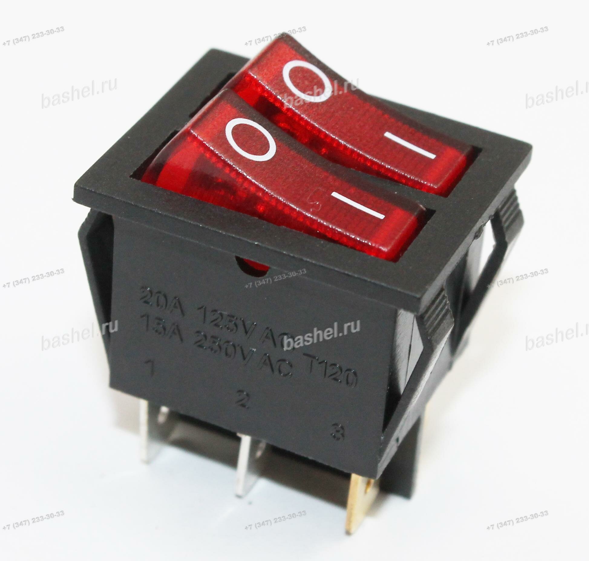 Выключатель IRS-2101-1C (двойной, с индикатором), 6PIN, ON-OFF, красный, DAYTON