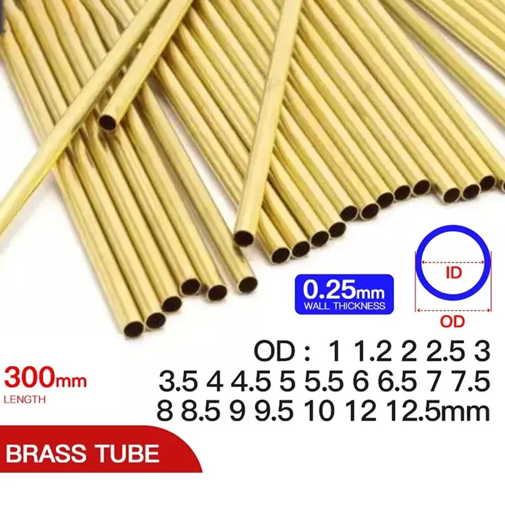 Латунные трубы 1-12,5 мм OD 1.2 x ID 0.7mm, 15 pieces