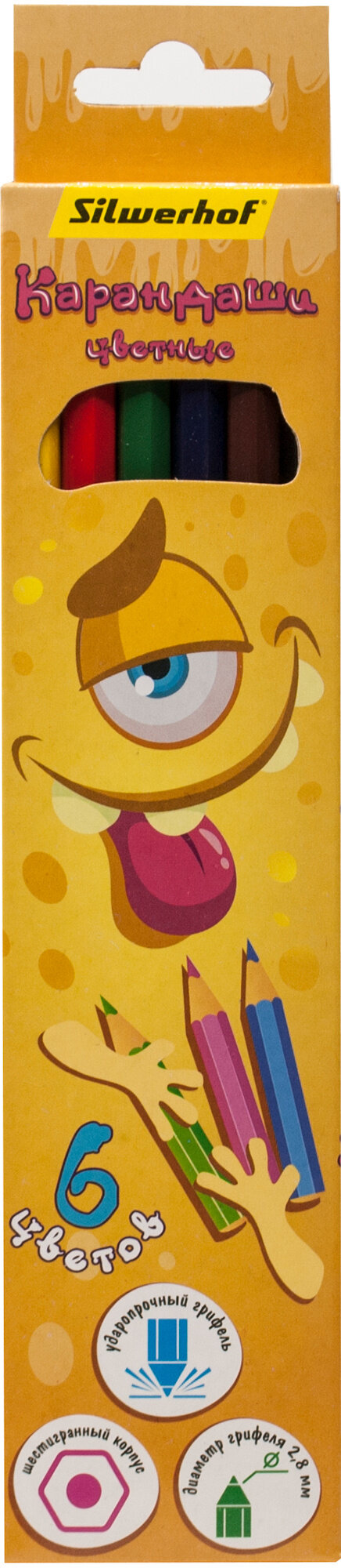 Карандаши Silwerhof Монстрики шестигранный, дерево, 7.2мм, 6 цв, коробка европодвес