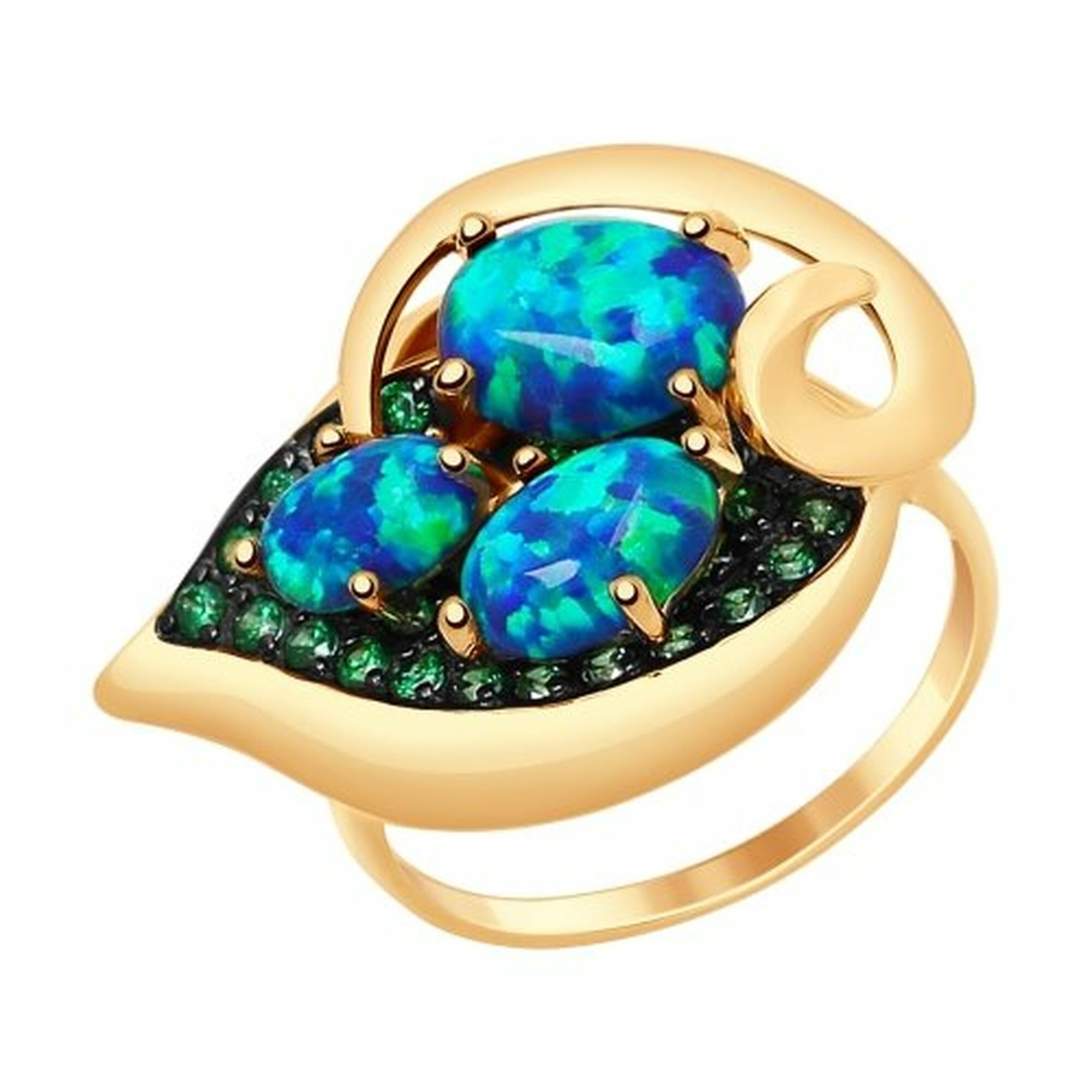 Кольцо, красное золото, 585 проба, фианит, опал