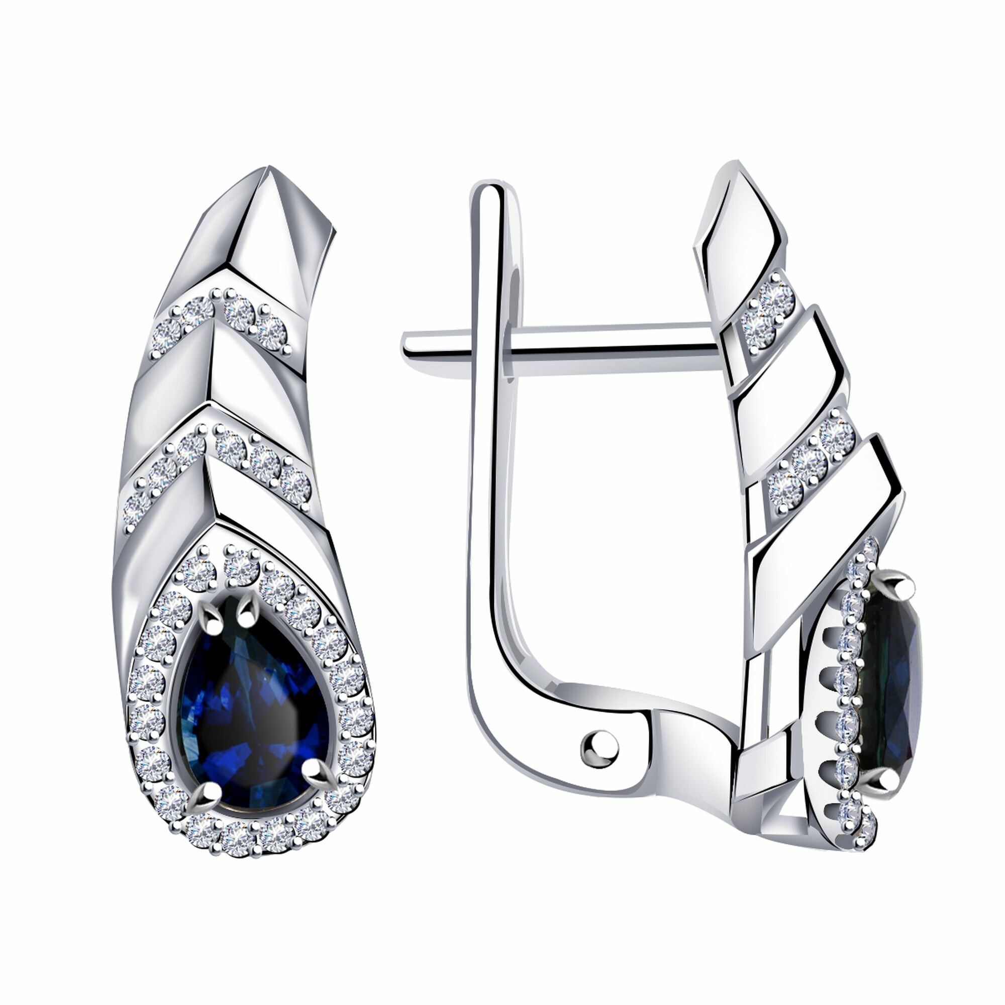Серьги, белое золото, 585 проба, сапфир, бриллиант