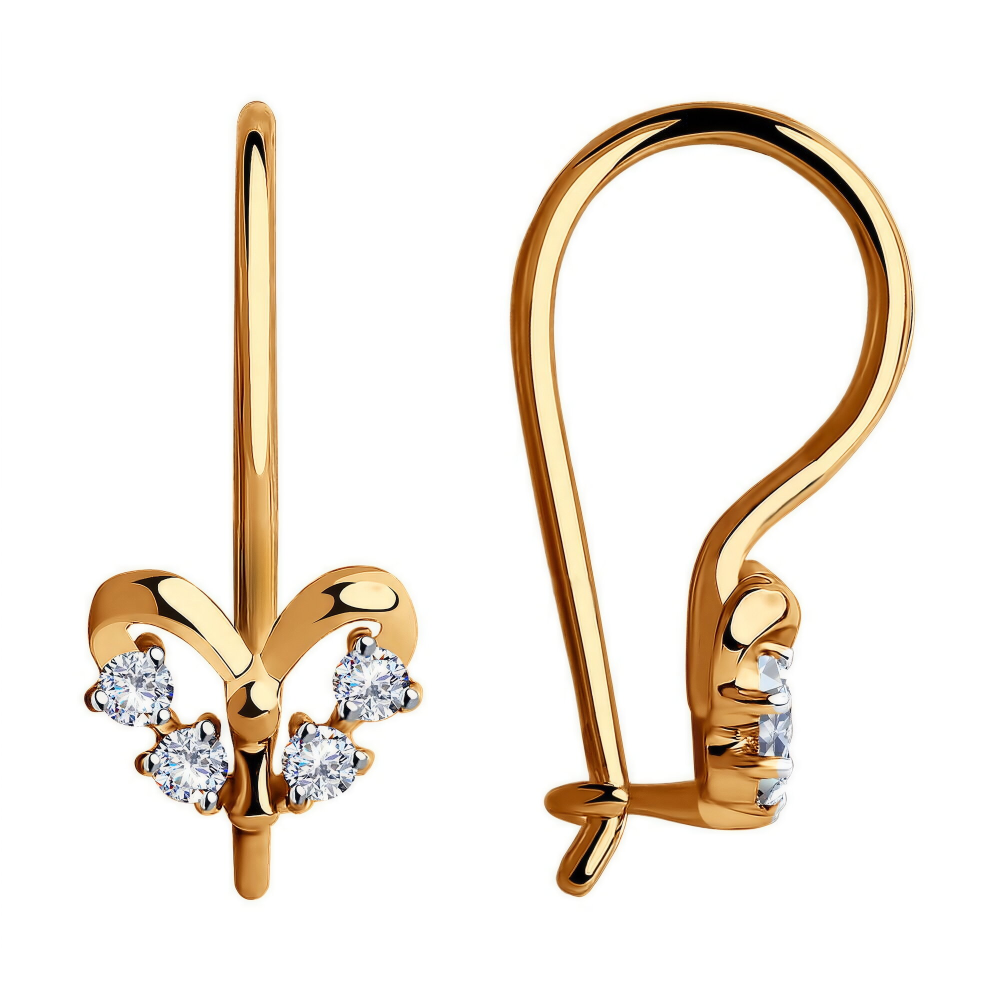 Серьги, красное золото, 585 проба, фианит