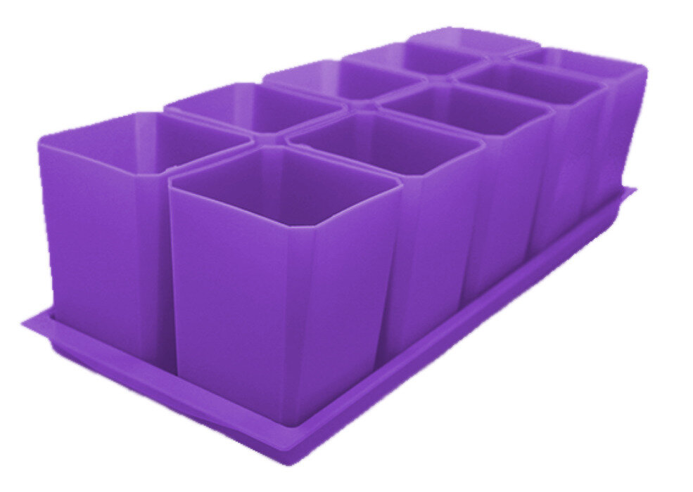 Горшки для рассады и цветов, набор из 10 горшков по 750 мл и поддона, Фиолетовый