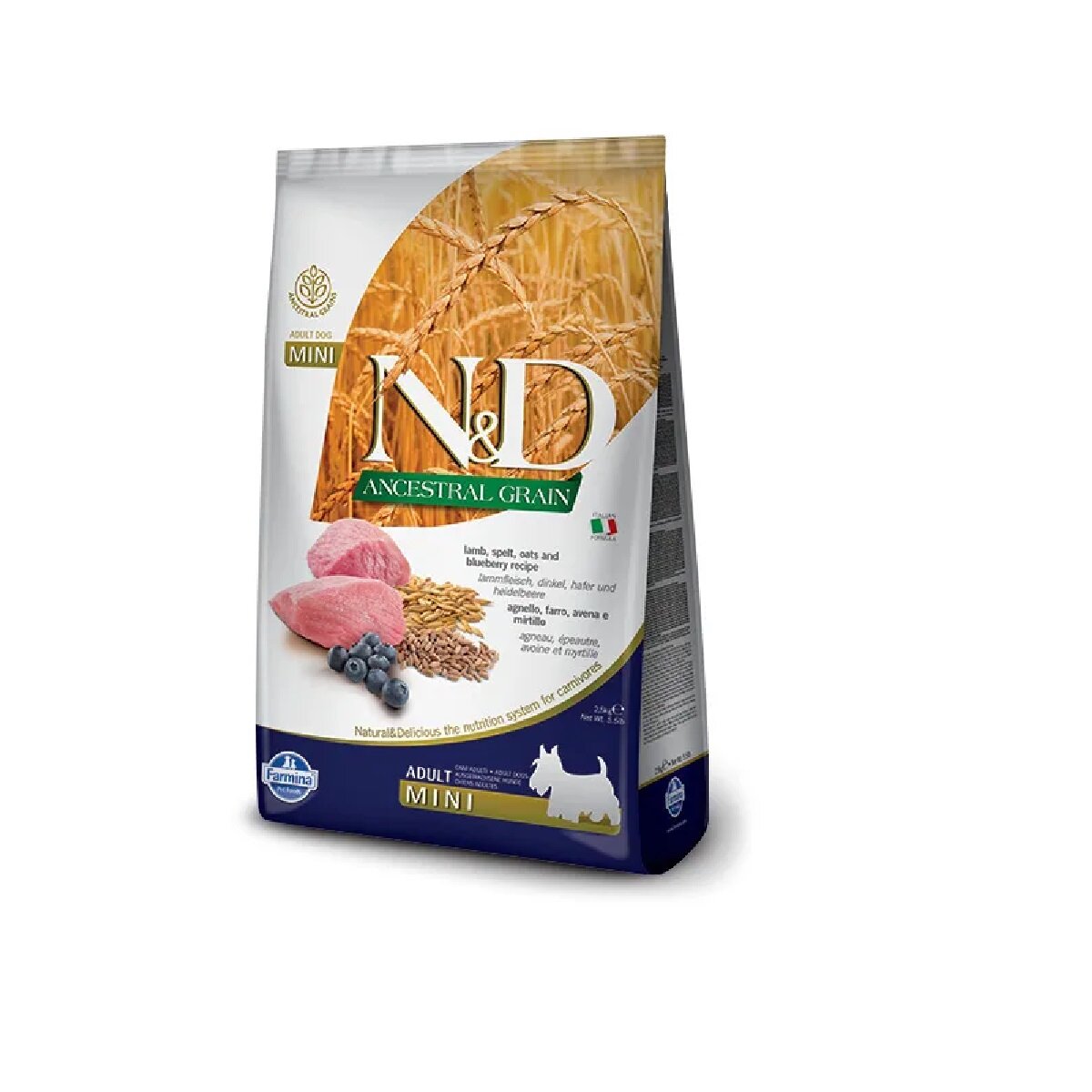 Сухой корм FARMINA ND ANCESTRAL GRAIN DOG Lamb Blueberry Adult MINI для взрослых собак мелких пород с ягнёнком 2,5кг