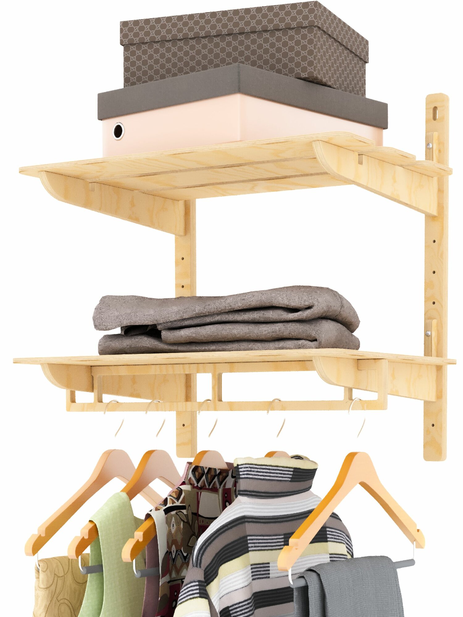 Настенная деревянная гардеробная система хранения для одежды и вещей