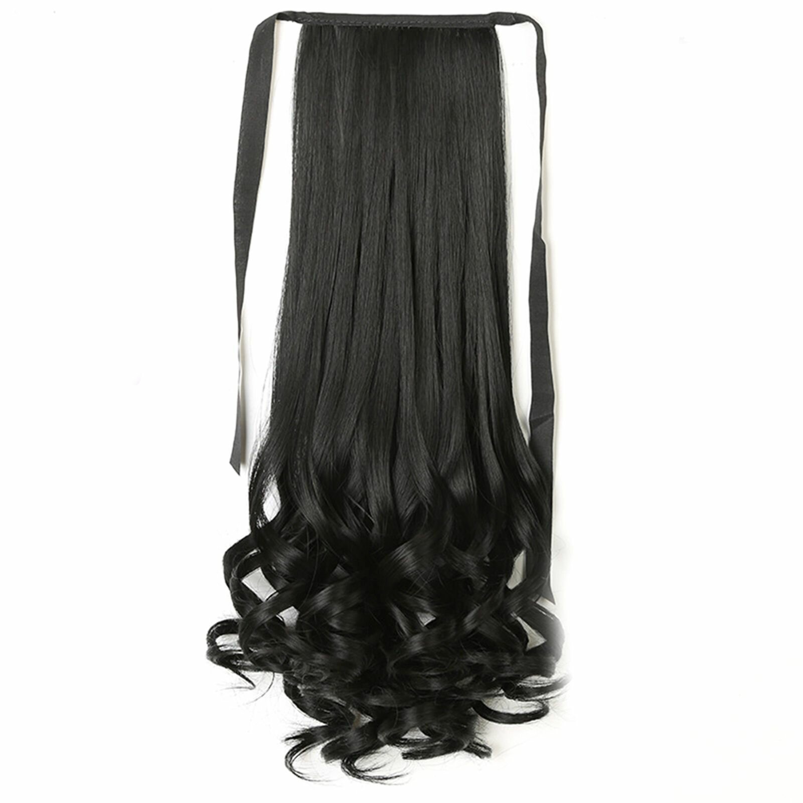 Женские накладные волосы с завязками, конский хвост 38 см, завитые волны, натуральный черный
