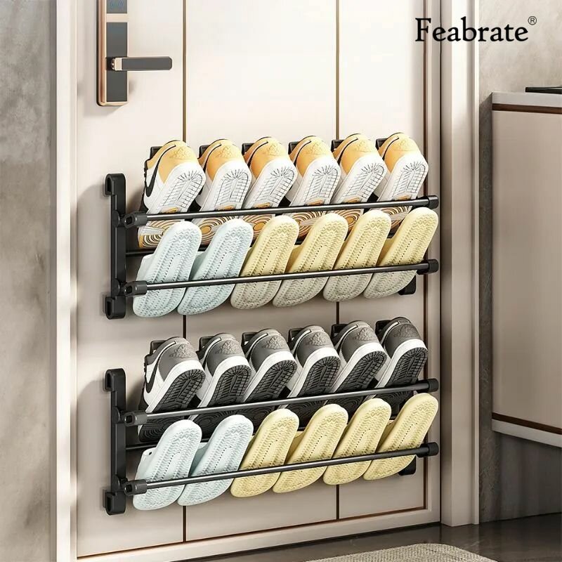 Полка для обуви Складная полка для обуви за дверью, настенная без отверстий, пластик, 12x12x50 см, 116842